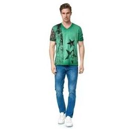 T-Shirt Rusty Neal, Herren, Gr. M, gr&uuml;n, 100% Baumwolle, bedruckt, normal, V-Ausschnitt, Shirts T-Shirt, mit V-Neck