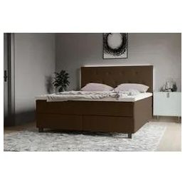 Boxspringbett Home Affaire "Alenika", braun (choco), B:181cm L:208cm, 100% Polyester, Komplettbetten, Boxspringbett, mit LED - Beleuchtung, mit Taschen-Federkernmatratze