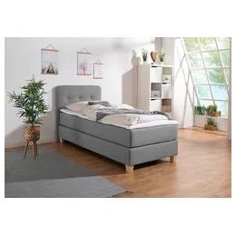 Boxspringbett Home Affaire "Fargo", grau (hellgrau), B:103cm L:207cm, Struktur fein (100% Polyester);Samtstoff (100% Polyester), Komplettbetten, Boxspringbett, inkl. Topper, in 3 Matratzenarten, in Samt- oder Strukturstoff