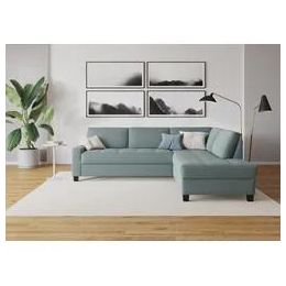 Ecksofa DOMO collection "Florentina zeitlos und elegant, Sitzn&auml;hte als Designelement, L-Form", blau (eisblau), B:243cm H:84cm T:209cm, Struktur fein (100% Polyester);Luxus-Microfaser (100% Polyester);Luxus-Microfaser in Chenille-Optik (100% Polyester);Microvelour (100% Polyester);Webstoff (100% Polyester), Sofas, Ecksofa, wahlweise mit Bettfunktion, mit Kontrastnaht, Komfortsitzh&ouml;he 47cm