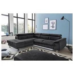 Ecksofa COTTA "Komaris L-Form, B: 249 cm", schwarz, B:249cm H:72cm T:100cm, Microfaser PRIMABELLE (100% Polyester);Kunstleder SOFTLUX;Feinstruktur (100% Polyester);Kunstleder SOFTLUX/Struktur (100% Polyester);NaturLEDER, Sofas, Ecksofa, mit Kopfteilverstellung, optional Bettfunktion, Bettkasten & Licht