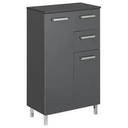 Unterschrank SAPHIR "Quickset Badschrank mit 2 T&uuml;ren, 2 Schubladen, 60 cm breit", grau (anthrazit, anthrazit glanz), B:60cm H:100,5cm T:33cm, Schr&auml;nke, Unterschrank, Badezimmer-Unterschrank inkl. T&uuml;rd&auml;mpfer, Griffe in Chrom Glanz