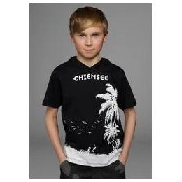 T-Shirt Chiemsee "mit Palmendruck", Jungen, Gr. 176/182, schwarz, Jersey, Obermaterial: 100% Baumwolle, bedruckt, Basic, Shirts T-Shirt, kurz&auml;rmelig, bedruckt, mit Kapuze, aus Baumwolle, aus Jersey-Stoff