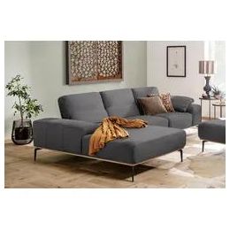 Ecksofa W.Schillig "run, Designsofa mit tollem Sitzkomfort, bequem, L-Form", grau (grau w82), B:299cm H:88cm T:178cm, Longlife Xtra-Leder Z73: Naturwalkleder der Luxusklasse aus den erlesensten Rohh&auml;uten. Hautst&auml;rke 1, 1 &ndash; 1, 3 mm;ROHLEDER Jacquard-Flachgewebe Q2 W60 (63% Polyester, 37% Polyacryl);ROHLEDER Chenille-Flachgewebe Q2 W77 (68% Polyacryl, 32% Polyester);Stoff S37 (100% Polyester), Sofas