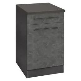 Unterschrank KOCHSTATION "KS-Tulsa", grau (betonfarben dunkel), B:50cm H:85cm T:60cm, Schr&auml;nke, Unterschrank, 50 cm breit, 1 T&uuml;r, 1 Schubkasten, schwarzer Metallgriff, MDF Front
