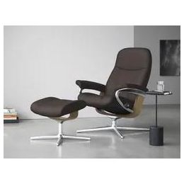 Relaxsessel stressless "Consul", braun (chocolate paloma), B:91cm H:102cm T:79cm, Leder PALOMA: PALOMA ist ein durchgef&auml;rbtes Semianilin-M&ouml;belleder mit nat&uuml;rlicher Narbung., Sessel, Relaxsessel, mit Hocker, mit Cross Base, Gr&ouml;&szlig;e S, M & L, Holzakzent Eiche