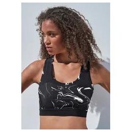 Funktionsshirt Lascana ACTIVE "Black Marble", Damen, Gr. 32/34, schwarz (schwarz, marmoriert), Obermaterial: 85% Polyester, 15% Elasthan. Einsatz: 90% Polyamid, 10% Elasthan, gemustert, figurbetont bauchfrei, Rundhals, Shirts Funktionsshirt, Sporttop mit Racerback und Mesh