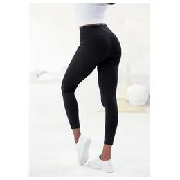 Leggings Lascana, Damen, Gr. 48/50, N-Gr, schwarz, Single Jersey, Obermaterial: 95% Baumwolle, 5% Elasthan, unifarben, Basic, Basic lang, Hosen Leggings, mit breitem B&uuml;ndchen, Topseller