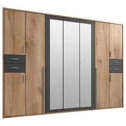 Dreht&uuml;renschrank wimex "Vegas", grau (plankeneichefb, graphit, griffe alu), B:316cm H:210cm T:58cm, Holzwerkstoff, Schr&auml;nke, Dreht&uuml;renschrank, inklusive Passepartout-Rahmen, mit Spiegelt&uuml;ren und Schubladen