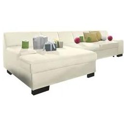 Ecksofa DOMO collection "Norma, elegant & modern, mit flachen Armlehnen, Breite 268cm, L-Form", beige (creme), B:268cm H:74cm T:153cm, NaturLEDER in Sitz und R&uuml;cken. Korpus in passendem Kunstleder SOFTLUX bezogen;Struktur (90% Polyester, 10% Polyacryl);Mosel Struktur (100% Polyester);Kunstleder SOFTLUX;Microfaser-PRIMABELLE (100% Polyester), Sofas, Ecksofa, wahlweise mit Bettfunktion