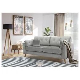 3-Sitzer Home Affaire "Copenhagen", grau (hellgrau), B:201cm H:88cm T:87cm, Struktur weich (100% Polyester);Samtoptik (100% Polyester), Sofas, feiner Keder, Kopfheftung im R&uuml;cken und Armlehnkissen