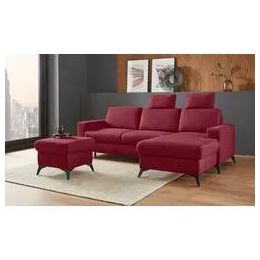Ecksofa Home Affaire "Lolland L-Form", rot (bordeaux), B:250cm H:88cm T:162cm, Struktur impr&auml;gniert - feucht abwischbar (100% Polyester);Struktur Flausch (90% Polyester, 10% Polyamid);Luxus-Microfaser ALTARA NUBUCK (100% Polyester), Sofas, Ecksofa, Wahlweise mit Bettfunktion und Bettkasten, Federkern