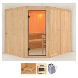 Sauna Karibu "Marit", beige (naturbelassen), Saunaofen, integrierte Steuerung, 9 kW, Saunen, Ofen 9 kW integr. Strg