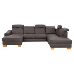 Wohnlandschaft Home Affaire "Dundee U-Form", grau (anthrazit), B:338cm H:86cm T:219cm, Luxus-Microfaser Lederoptik (100% Polyester), Sofas, Wohnlandschaft, wahlweise mit Kopfteilverstellung und zus&auml;tzlich mit Bettfunktion