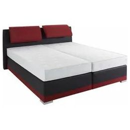 Boxspringbett Maintal, rot (rot, schwarz), B:212cm L:212cm, Strukturstoff-Bezug 100% Polyester;Kunstleder 100% PU;Bezug der Spiegelfl&auml;che Matratzendrell aus 100% Polyester, Komplettbetten, Boxspringbett, verstellbare Kopfst&uuml;tze