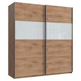 Schwebet&uuml;renschrank wimex "Bramfeld TOPSELLER Kleiderschrank", braun (plankeneiche, absetzung wei&szlig;glas), B:180cm H:198cm T:64cm, Schr&auml;nke, Schwebet&uuml;renschrank, mit Glaselementen und zus&auml;tzlichen Einlegeb&ouml;den