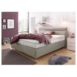 Boxspringbett, beige (struktustoff dunkelbeige), ohne LED-Beleuchtung, Liegefl&auml;che B/L: 200cm x 200cm, H3, 7-Zonen-Kaltschaummatratze, Bezug Unterbox und Kopfteil: Strukturstoff (77% Polyester und 23% Viskose);Bezug Obermatratze 100% Polyester, waschbar bis 60C, Westfalia Schlafkomfort, Komplettbetten, Boxspringbett, wahlweise mit LED-Beleuchtung