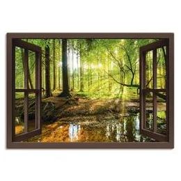Wandbild Artland "Fensterblick - Wald mit Bach", braun (farbe bild(er): braun), B:130cm H:90cm, Bilder, als Leinwandbild, Poster, Wandaufkleber in verschied. Gr&ouml;&szlig;en