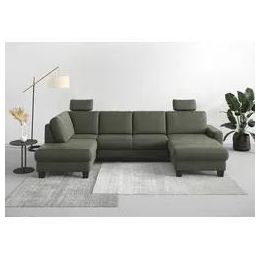 Wohnlandschaft Home Affaire "Summer U-Form", gr&uuml;n (olive), B:314cm H:91cm T:170cm, 95% Polyester, 5% Polyamid, Sofas, Wohnlandschaft, mit oder ohne Bettfunktion und Bettkasten, wengefarbene Holzf&uuml;&szlig;e
