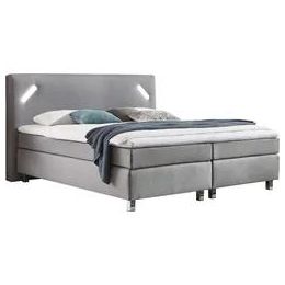 Boxspringbett, grau, B:195cm L:210cm, Bezug Bett: Feinstruktur 100% Polyester;Matratze: Kaltschaum mit Bezug 100% Polyester;Topper: Komfortschaum mit Bezug 100% Polyester, Westfalia Schlafkomfort, Komplettbetten, Boxspringbett, mit LED-Beleuchtung und Topper