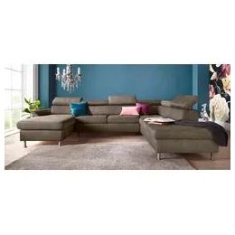 Wohnlandschaft exxpo - SOFA FASHION "Maretto, bequem und komfortabel, viel Platz, Breite 330cm, U-Form", grau (delphin), B:330cm H:96cm T:230cm, Luxus-Microfaser Vintageoptik (100% Polyester);Webstoff, Sofas, Wohnlandschaft, inkl. Kopfteilverstellung f&uuml;r mehr Sitzkomfort, wahlweise Bettfunktion