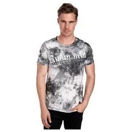 T-Shirt Rusty Neal, Herren, Gr. L, grau, 100% Baumwolle, bedruckt, normal, Rundhals, Shirts T-Shirt, mit toller Batik-Optik