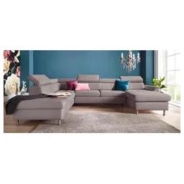 Wohnlandschaft exxpo - SOFA FASHION "Maretto, bequem und komfortabel, viel Platz, Breite 330cm, U-Form", grau (argent), B:330cm H:96cm T:230cm, Luxus-Microfaser Vintageoptik (100% Polyester);Webstoff, Sofas, Wohnlandschaft, inkl. Kopfteilverstellung f&uuml;r mehr Sitzkomfort, wahlweise Bettfunktion