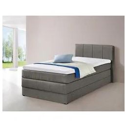 Boxspringbett Hapo, grau (anthrazit), Liegefl&auml;che B/L: 100cm x 200cm, kein H&auml;rtegrad, 7-Zonen-Kaltschaummatratze, Kopfteil, seitliche Unterbox und Obermatratze sind mit pflegeleichtem Feinstrukturstoff in Leinenoptik (100% Polyester) bezogen;Die Oberseite der Unterfederung und die Ober- und Unterseite der Obermatratze sind jeweils mit einem rutschhemmenden Stoff aus 100% Polyester bespannt., Kompl