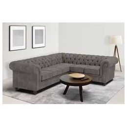 Chesterfield-Sofa Home Affaire "Chesterfield Ecksofa, auch in Leder L-Form", braun (dunkelbraun), B:250cm H:74cm T:210cm, Luxus-Microfaser (94% Polyester, 5% Nylon, 1% Spandex);Microfaser Antiklederoptik (100% Polyester);NaturLEDER (echtes italienisches Rindsleder), Sofas, hochwertige Knopfheftung, langer Schenkel links oder rechts w&auml;hlbar