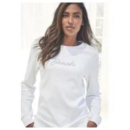 Sweatshirt BENCH. LOUNGEWEAR, Damen, Gr. 32/34, beige (ecru), Interlock, Obermaterial: 100% Baumwolle, unifarben, Basic, Basic schmal normal, Rundhals, B&uuml;ndchen, Sweatshirts Sweatshirt, mit Logostickerei, Loungewear