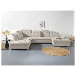 Wohnlandschaft COTTA "Holiday U-Form mit Sitztiefen-, Armteil- und Kopfteilverstellung", beige, B:386cm H:86cm T:265cm, 100% Polyester, Sofas, Wohnlandschaft, wahlweise mit Bettfunktion & Bettkasten