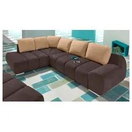 Ecksofa Home Affaire "Bono L-Form", braun (dunkelbraun, caramel), B:267cm H:90cm T:214cm, Luxus-Microfaser ALTARA NUBUCK (100% Polyester);Luxus-Microfaser ALTARA NUBUCK (100% Polyester);Samtstruktur (95% Polyester, 5% Polyamid), Sofas, Ecksofa, mit Ottomane, wahlweise mit Bettfunktion