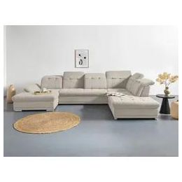 Wohnlandschaft COTTA "Holiday U-Form mit Sitztiefen-, Armteil- und Kopfteilverstellung", beige, B:386cm H:86cm T:265cm, 100% Polyester, Sofas, Wohnlandschaft, wahlweise mit Bettfunktion & Bettkasten