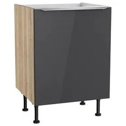 Sp&uuml;lenschrank KOCHSTATION "KS-Aken", grau (anthrazit hochglanz, wildeiche nachbildung), B:60cm H:87cm T:58,4cm, Schr&auml;nke, Sp&uuml;lenschrank