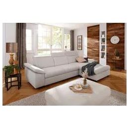 Ecksofa Home Affaire "Mauritius L-Form", beige (natur), B:287cm T:178cm, Struktur fein (100% Polyester);Luxus-Microfaser Lederoptik (100% Polyester);Soft clean (98% Polyester, 2% Polyamid), Sofas, Ecksofa, mit Kopfteil- und Armlehnverstellung, mit Bettfunktion und Bettkasten
