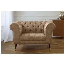 Loveseat Home Affaire "Tinnum Loveseat, Chesterfield Sessel", braun (hellbraun), B:121cm H:77cm T:87cm, Luxus-Microfaser Vintageoptik (66% PU, 27% Polyester, 7% Baumwolle);Struktur weich( 97% Polyester, 3% Polyacryl), Sessel