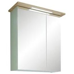Spiegelschrank SAPHIR "Quickset 963 Badschrank, 2 Spiegelt&uuml;ren, 2 Einlegeb&ouml;den, 60 cm breit", braun (riviera eiche, salbei nachbildung), B:60cm H:72cm T:20,3cm, Schr&auml;nke, Spiegelschrank, inkl. LED-Beleuchtung, T&uuml;rd&auml;mpfer, Schalter-/Steckdosenkombination