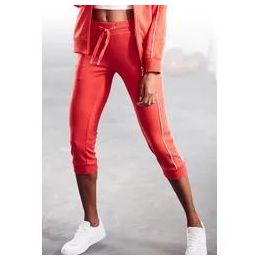 H.I.S. Caprihose H.I.S, Damen, Gr. 32/34, N-Gr, rot, Interlock, Obermaterial: 60% Baumwolle, 40% Polyester, unifarben, Basic, bequem kniebedeckend, Hosen Caprihose, mit seitlichen Piping, Loungewear