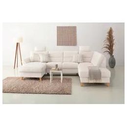 Wohnlandschaft Home Affaire "Westerland U-Form", beige (creme), B:303cm H:90cm T:213cm, 100% Polyester, Sofas, Wohnlandschaft, Federkern, wahlweise Bettfunktion, Stauraum und Armlehn-Verstellung