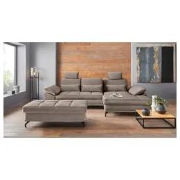 Ecksofa OTTO HOME "Costello L-Form, B: 301 cm mit Sitztiefen-, Armteilverstellung &", beige (sand), B:301cm H:89cm T:176cm, 100% Polyester;Samtoptik (100% Polyester), Sofas, Ecksofa, 3 Nierenkissen, optional Bettfunktion & Bettkasten