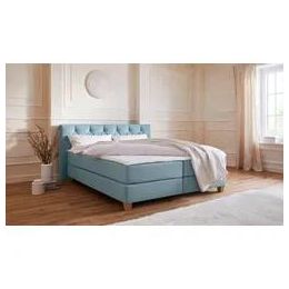 Boxspringbett Home Affaire "Harmones", gr&uuml;n (mint), B:203cm L:210cm, Struktur (100% Polyester), Komplettbetten, Boxspringbett, in 3 Breiten, H&auml;rtegrad auch im Mix mit je 1 Matratze in H2 und H3
