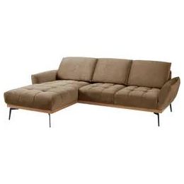 Ecksofa exxpo - SOFA FASHION "Palic, inkl. R&uuml;ckenverstellung, bequem, elegant, Breite 245cm, L-Form", braun (goldbraun), B:245cm H:87cm T:185cm, Webstoff Premium: 67% Polyester, 33% Baumwolle;Webstoff: 100% Polyester;Velours: 100% Polyester, Sofas, Ecksofa, vom Sofa zum Hochlehner. Hohe F&uuml;&szlig;e und Holzblende als Designmerkmal