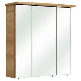 Pelipal Spiegelschrank SAPHIR "Quickset 919 Badschrank, 3 Spiegelt&uuml;ren, 6 Einlegeb&ouml;den, 65 cm breit", braun (riviera eiche quer nachbildung), B:65cm H:72cm T:20cm, Schr&auml;nke, Spiegelschrank, inkl. LED-Beleuchtung, T&uuml;rd&auml;mpfer, Schalter-/Steckdosenkombination