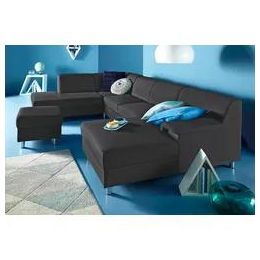 Wohnlandschaft Home Affaire "Jamie, zeitloses Design, fester Sitzkomfort, viel Platz, U-Form", schwarz, B:308cm H:72cm T:80cm, Sofas, Wohnlandschaft, wahlweise mit Bettfunktion