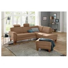 Ecksofa Home Affaire "Alta L-Form", braun, B:250cm H:89cm T:201cm, Struktur ( 100% Polyester);Struktur fein ( 100% Polyester);Luxus-Microfaser ALTARA NUBUCK (100% Polyester), Sofas, Ecksofa, mit Federkern und Kontrastnaht, F&uuml;&szlig;e Buche eichefarben
