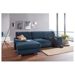 Ecksofa DOMO collection "Anzio L-Form, whlw. Bettfunktion, Federkern, hochwertig, Breite 271 cm", blau (dunkelblau), B:271cm H:85cm T:160cm, Sofas, Ecksofa, Mit Bettfunktion, Recamiere links, Struktur fein, dunkelblau