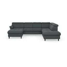 Sit & More Wohnlandschaft SIT & MORE "Marano U-Form", grau (dunkelgrau), B:304cm T:216cm, 100% Polyester, Sofas, Wohnlandschaft, inklusive Kopfteilverstellung, wahlweise mit Bettfunktion, Bettkasten