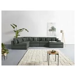 Wohnlandschaft Home Affaire "Skara U-Form", grau, B:390cm H:86cm T:190cm, 100% Polyester, Sofas, Wohnlandschaft, Lounge-Sofa mit Federkernpolsterung, in vielen Bezugsvarianten