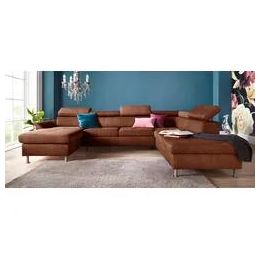 Wohnlandschaft exxpo - SOFA FASHION "Maretto, bequem und komfortabel, viel Platz, Breite 330cm, U-Form", braun (cognac), B:330cm H:96cm T:230cm, Luxus-Microfaser Vintageoptik (100% Polyester);Webstoff, Sofas, Wohnlandschaft, inkl. Kopfteilverstellung f&uuml;r mehr Sitzkomfort, wahlweise Bettfunktion