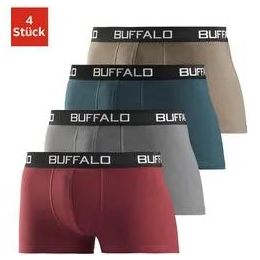 Boxer Buffalo "Boxershorts f&uuml;r Herren", Damen, Gr. XXL, 4 Stk., bunt (bordeaux, grau, petrol, khaki), Jersey, Obermaterial: 95% Baumwolle, 5% Elasthan, unifarben, k&ouml;rpernah, Unterhosen, aus Baumwoll-Mix